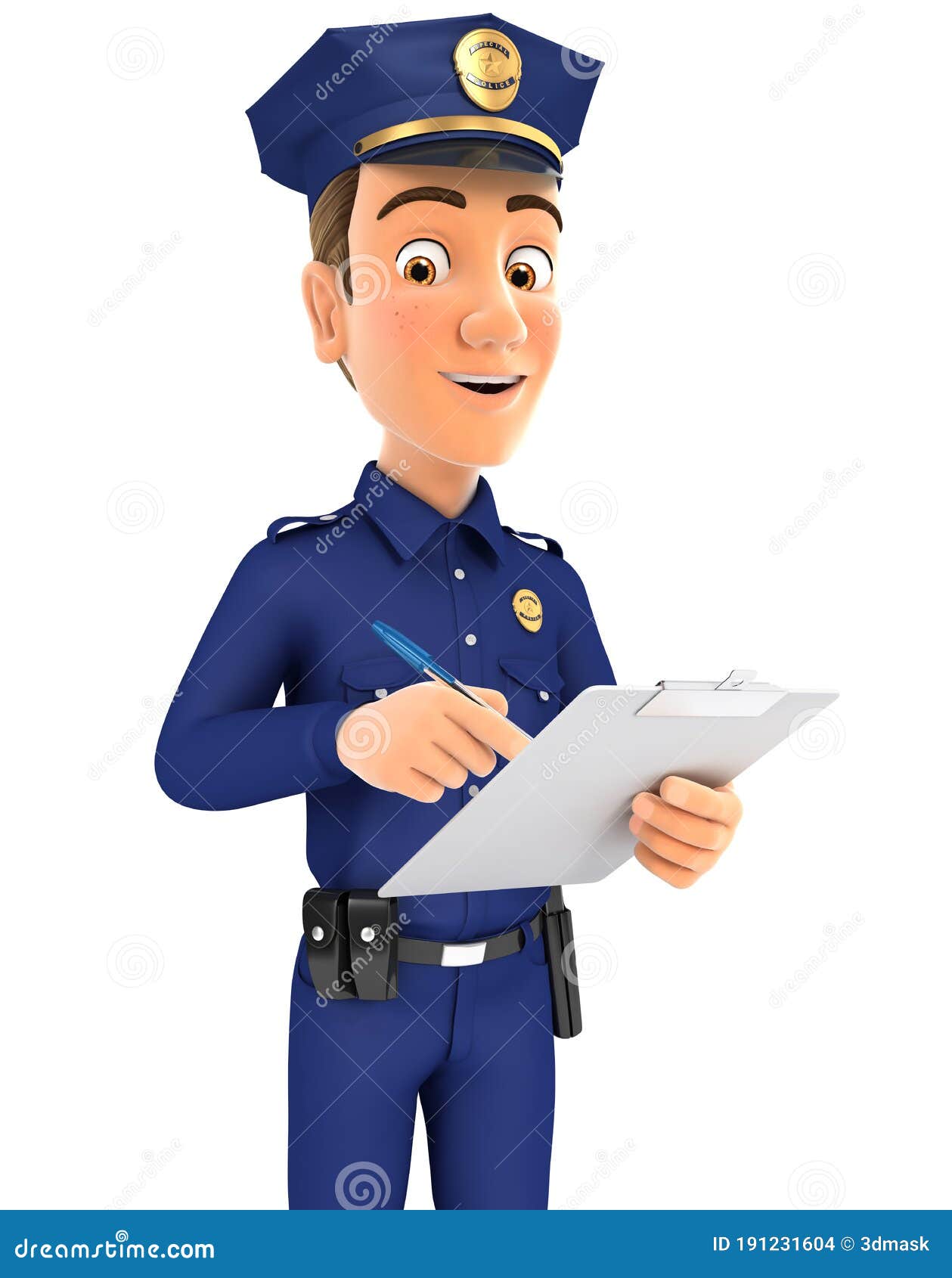 3d Policeman Writing on Notepad Stock Illustration - Illustration of ...