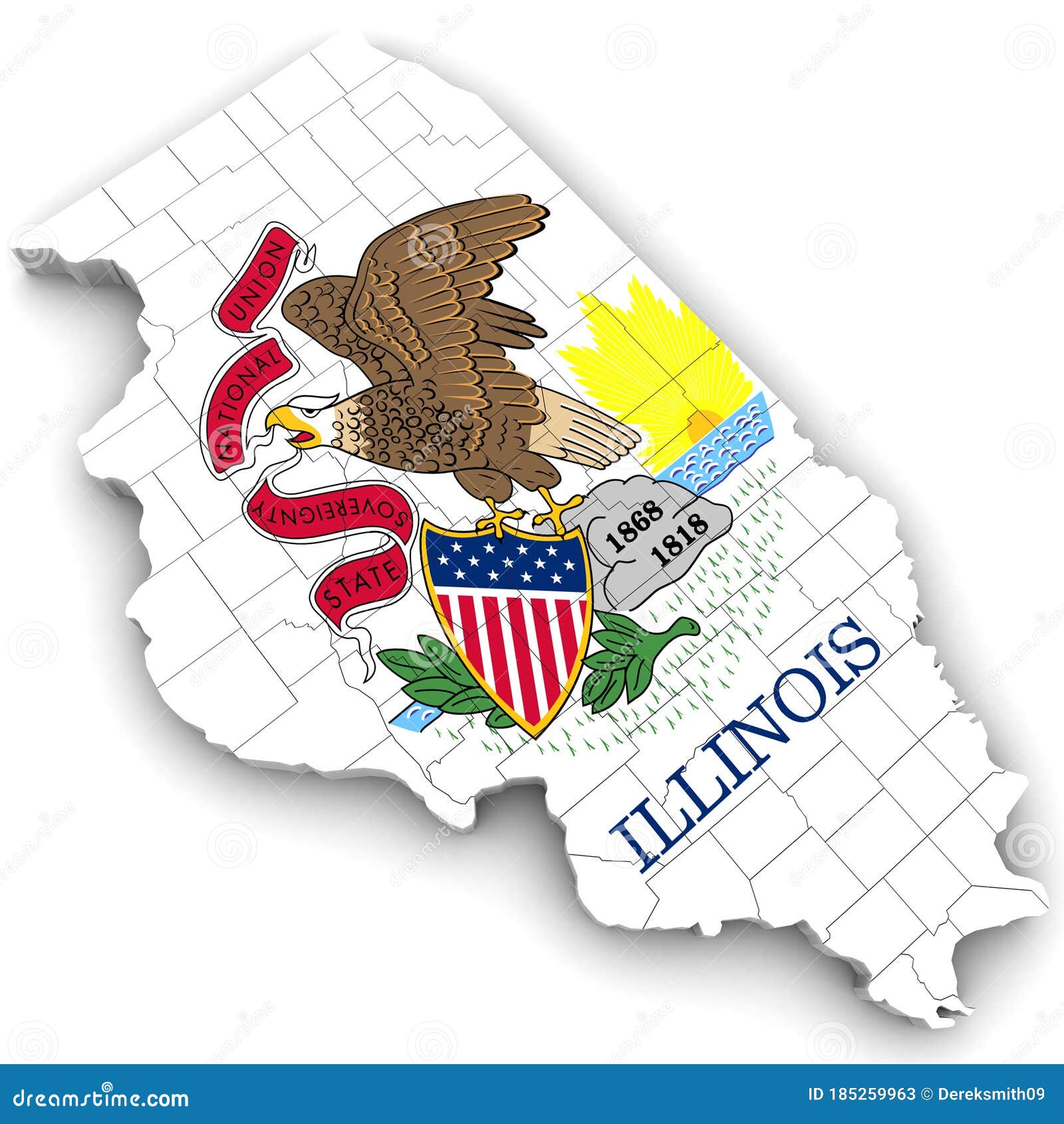 3d Political Map of Illinois Stock Illustration - Illustration of ...