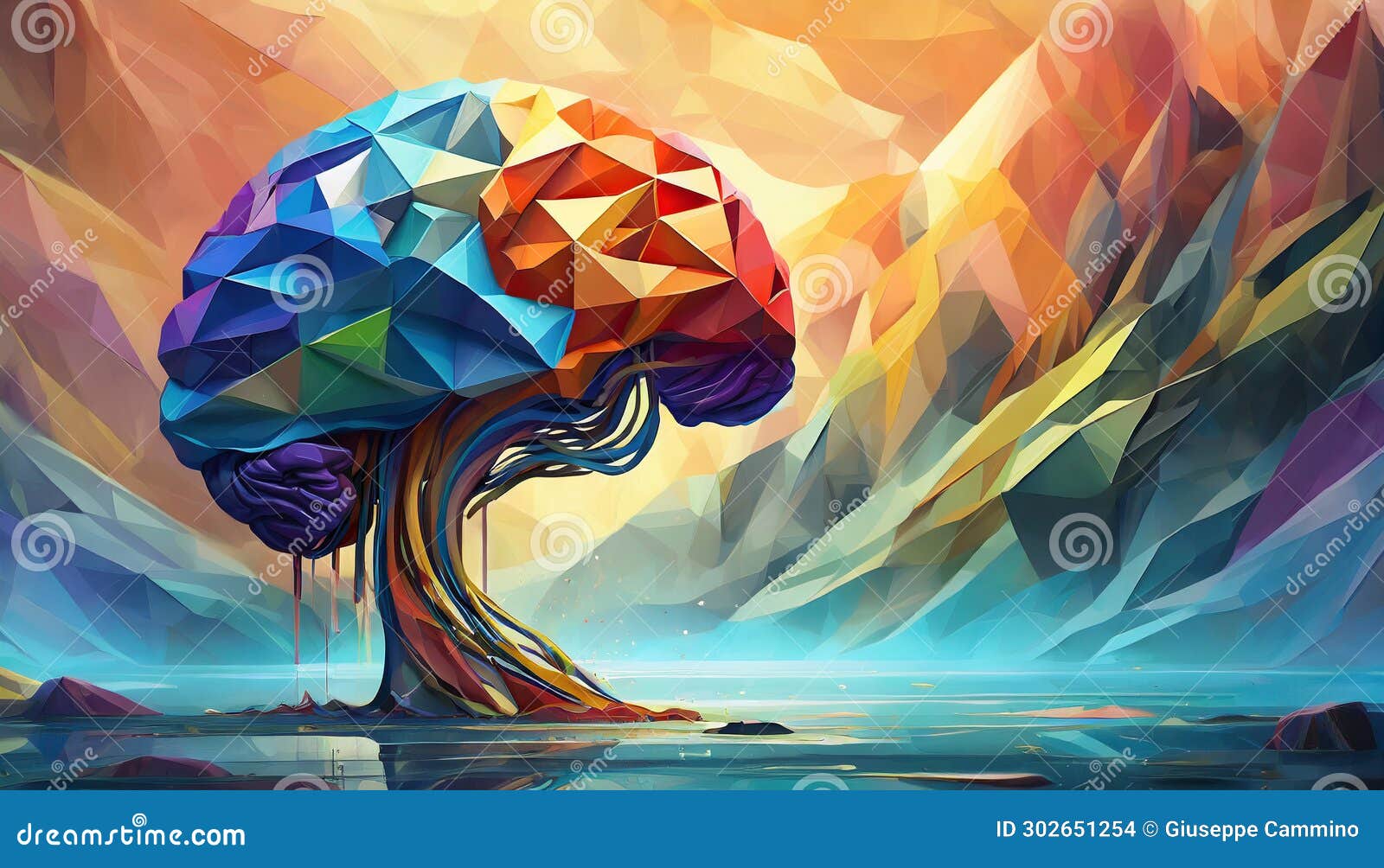 3D Polygon Colorful Brain Splash Brainstorm and Inspire Concept Stock ...