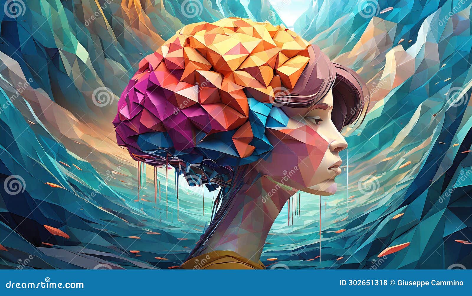 3D Polygon Colorful Brain Splash Brainstorm and Inspire Concept Stock ...