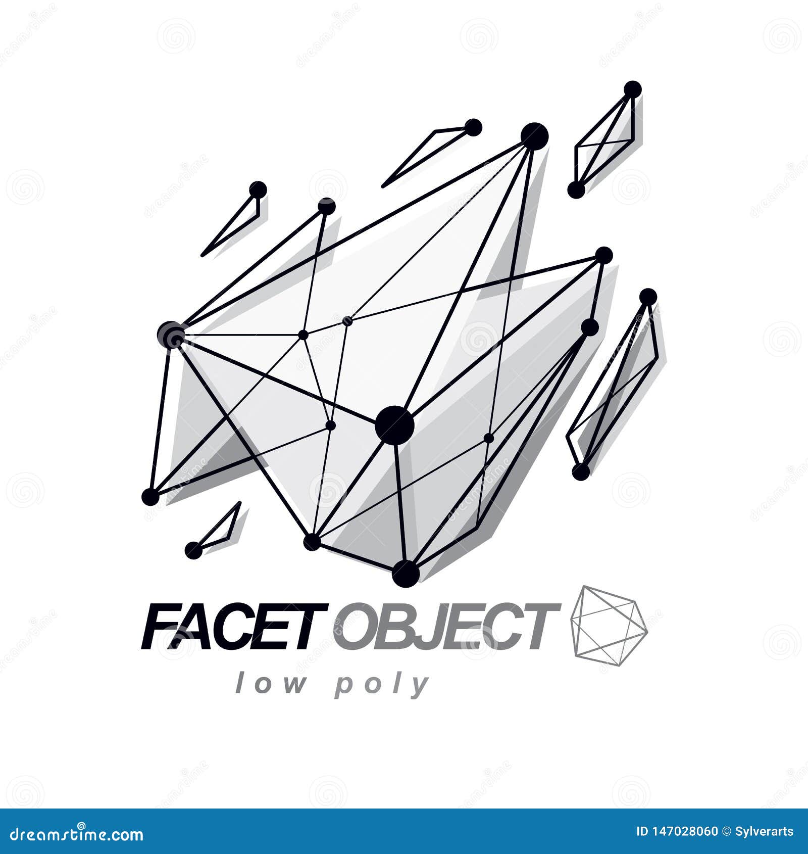 3d Polygonal Geometric Faceted Object, Vector Abstract Design Element ...