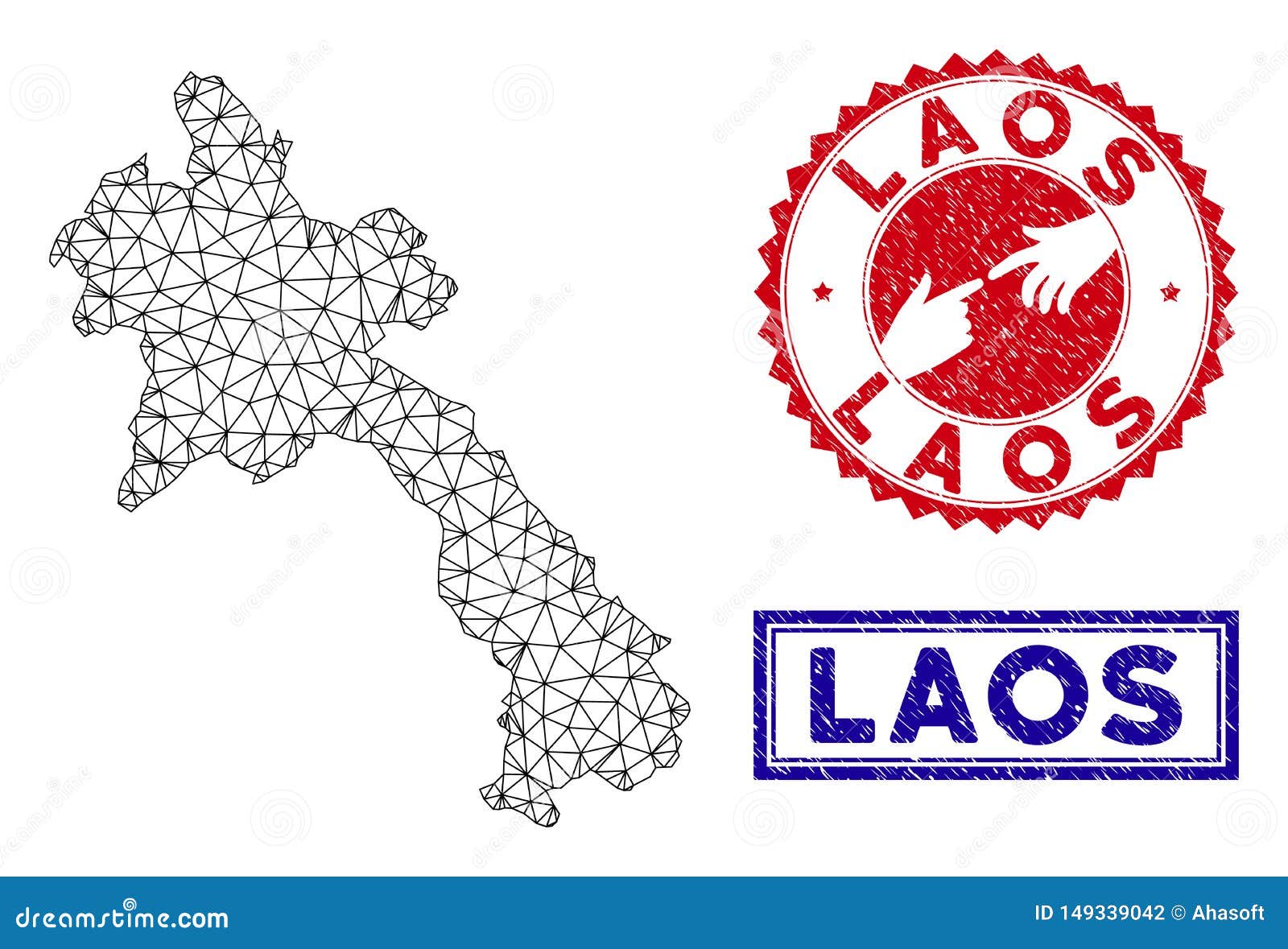 Polygonal Network Laos Map and Grunge Stamps Stock Vector ...