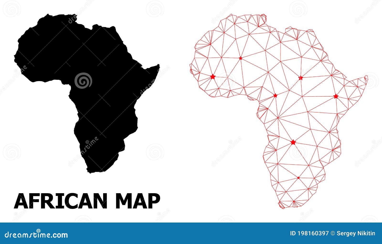 2D Polygonal Map of Africa with Red Stars Stock Vector - Illustration ...