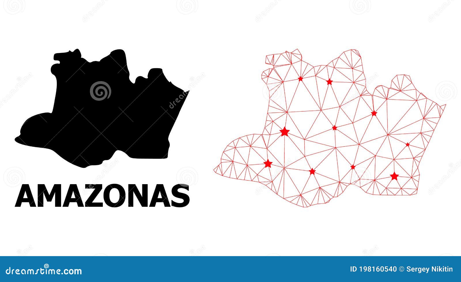 2D Polygonal Map of Amazonas State with Red Stars Stock Vector ...