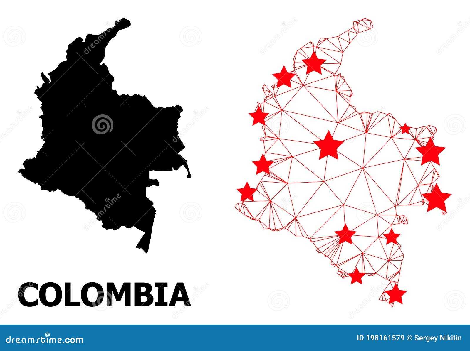 2D Polygonal Map of Colombia with Red Stars Stock Vector - Illustration ...