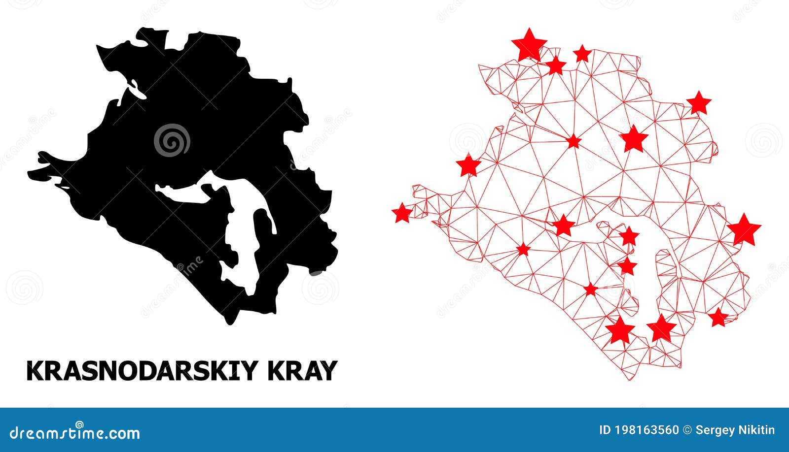 2D Polygonal Map of Krasnodarskiy Kray with Red Stars Stock Vector ...