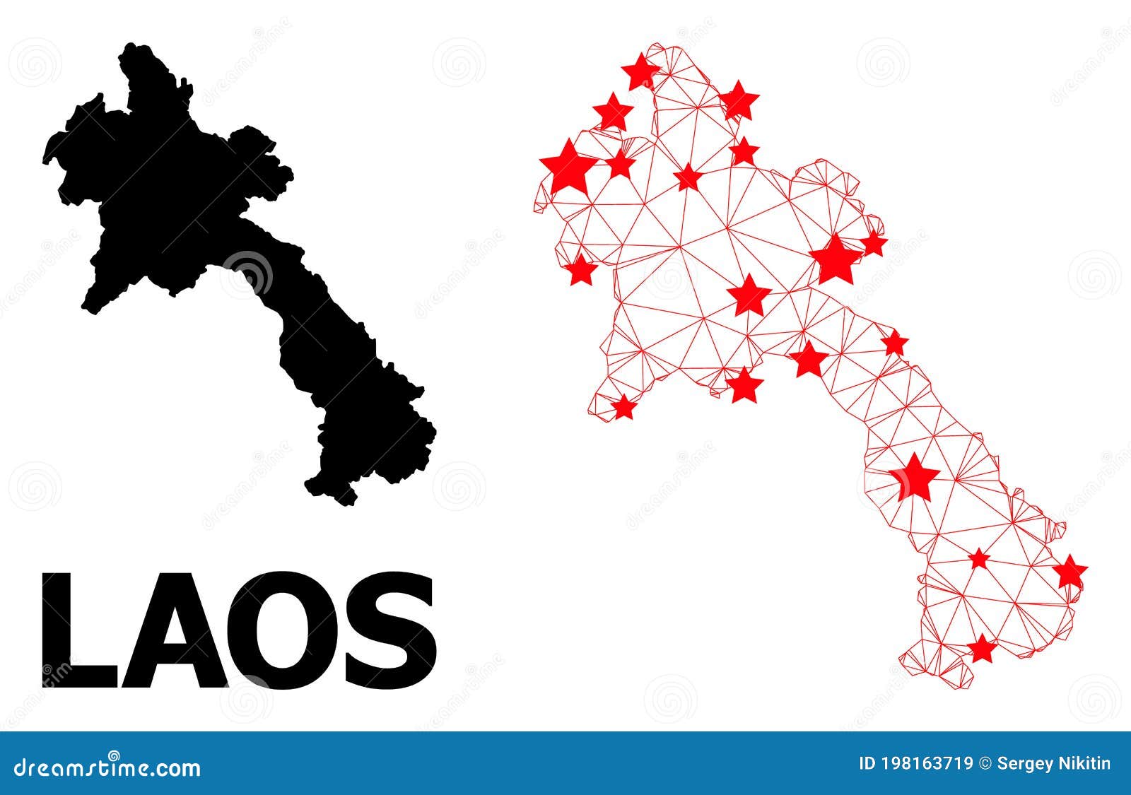 2D Polygonal Map of Laos with Red Stars Stock Vector - Illustration of ...