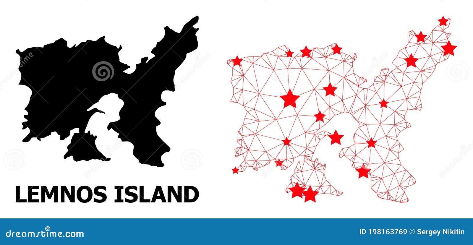 2D Polygonal Map of Lemnos Island with Red Stars Stock Vector ...