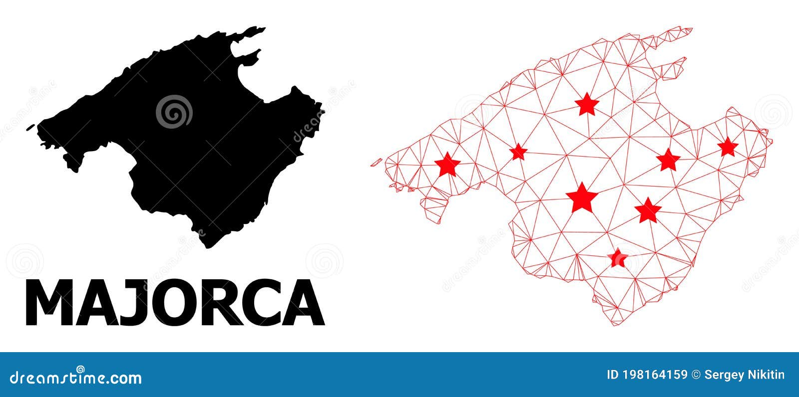 2D Polygonal Map of Majorca with Red Stars Stock Vector - Illustration ...
