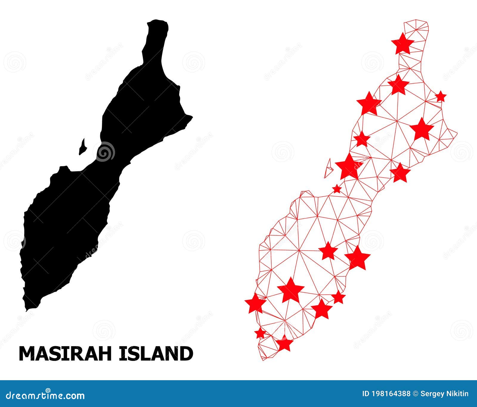 2D Polygonal Map of Masirah Island with Red Stars Stock Vector ...