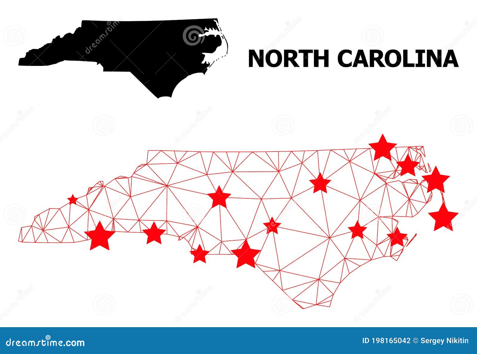 2D Polygonal Map of North Carolina State with Red Stars Stock Vector ...