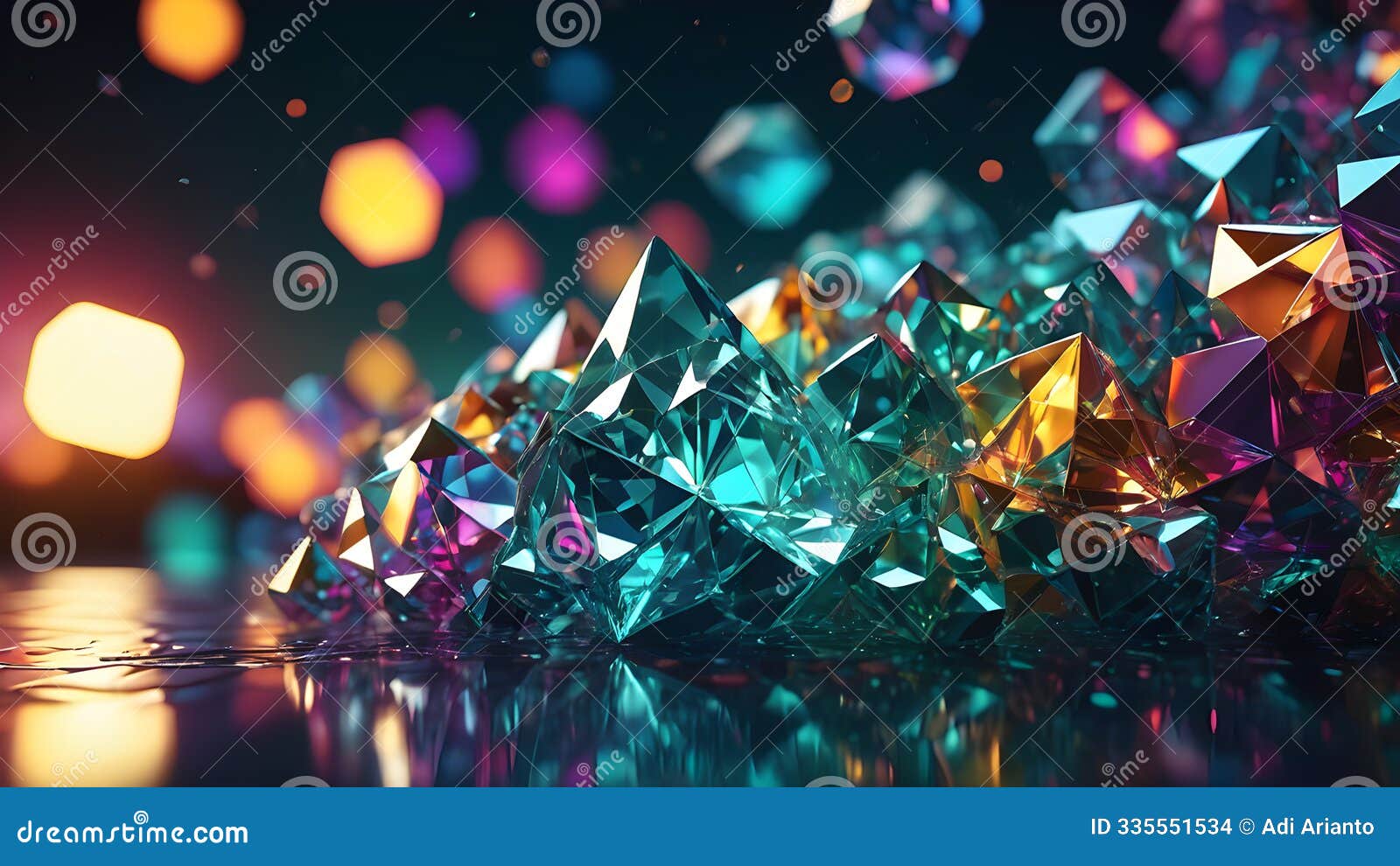 3D Polygonal Structures with Gems and Crystals Reflecting Cool Color ...