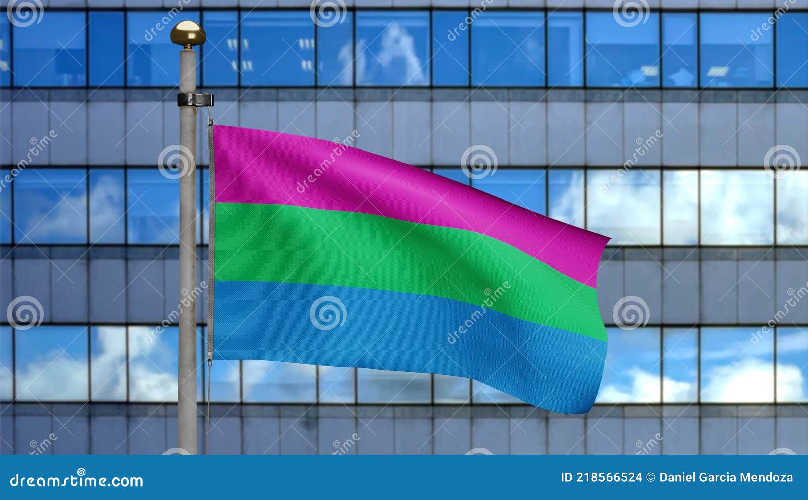 3d Polysexuality Flag Waving On Wind At Modern City Polysexual Banner