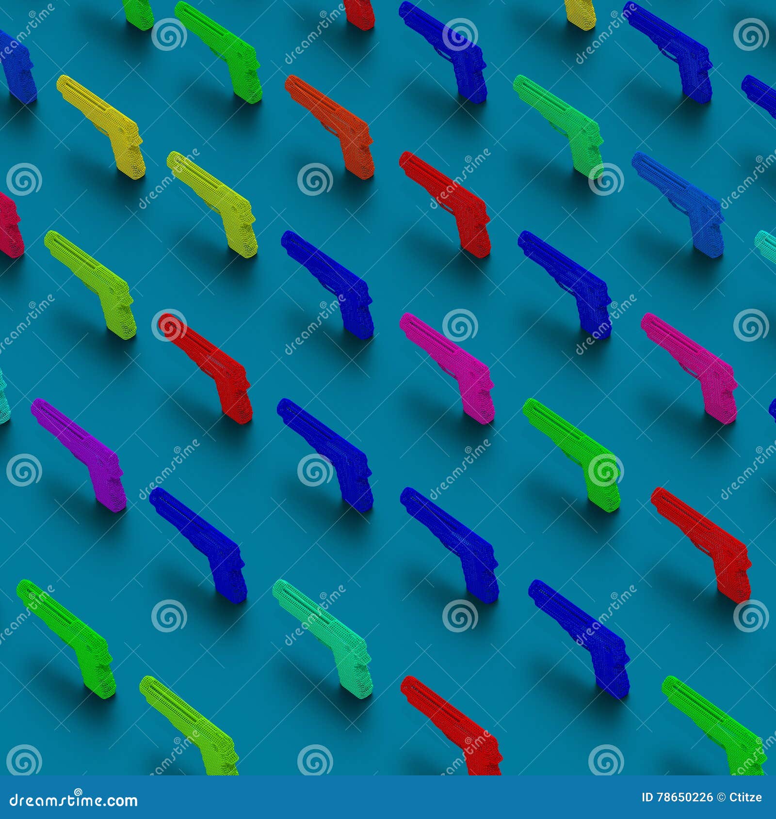 3d Pop Art Guns Illustration Pattern Stock Illustration - Illustration ...