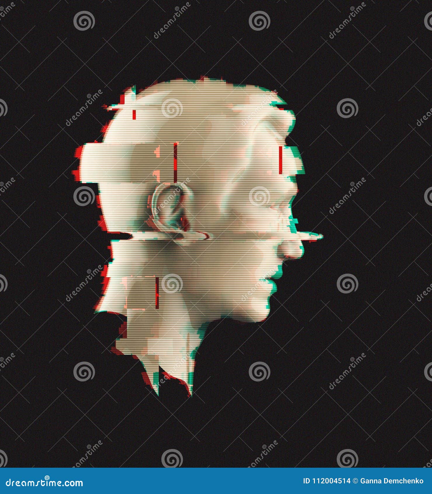 3d Portrait of a Man with Glitch Effect. Stock Illustration ...