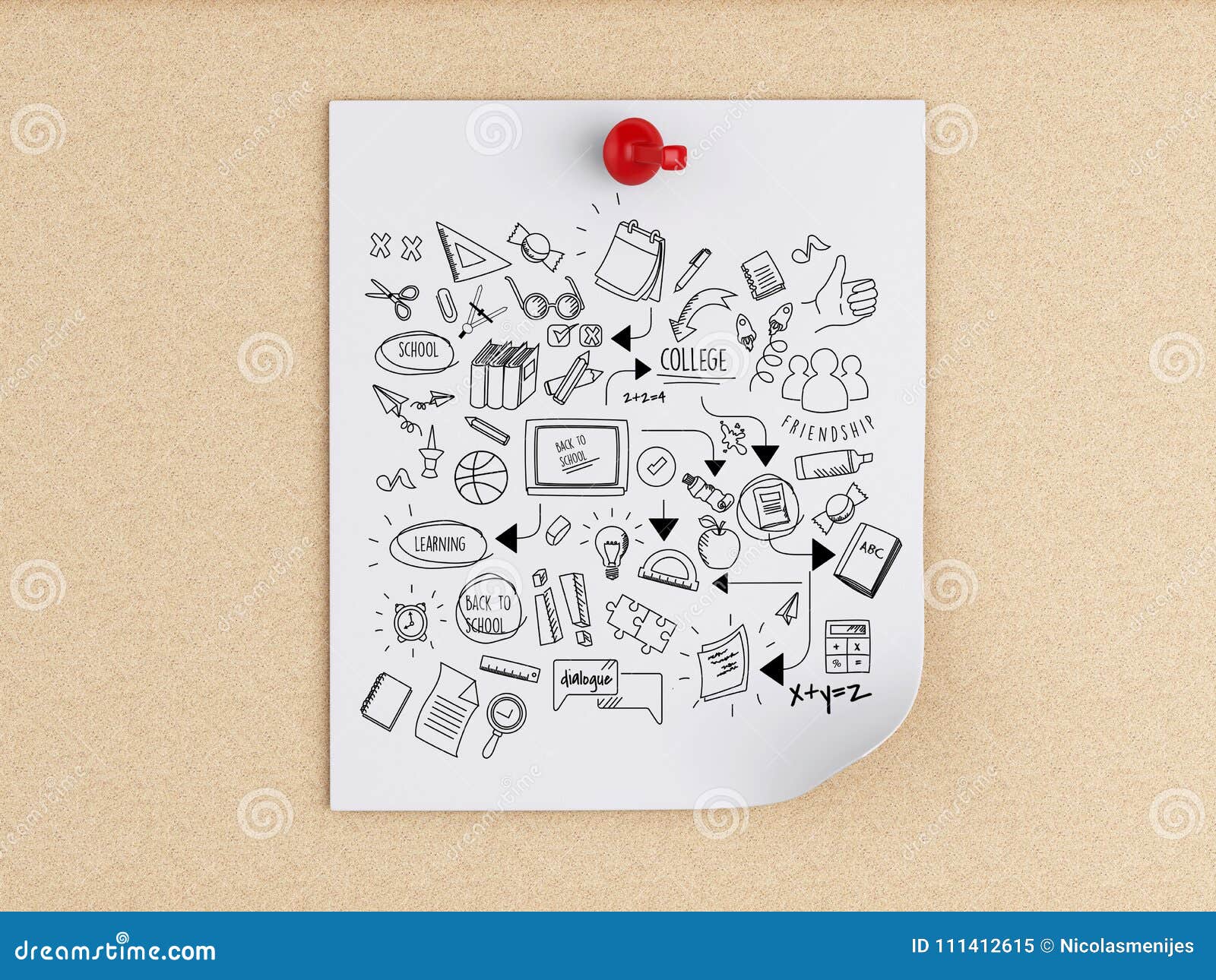 3d Post-it Notes with Education Sketch Over Cork Board Stock ...