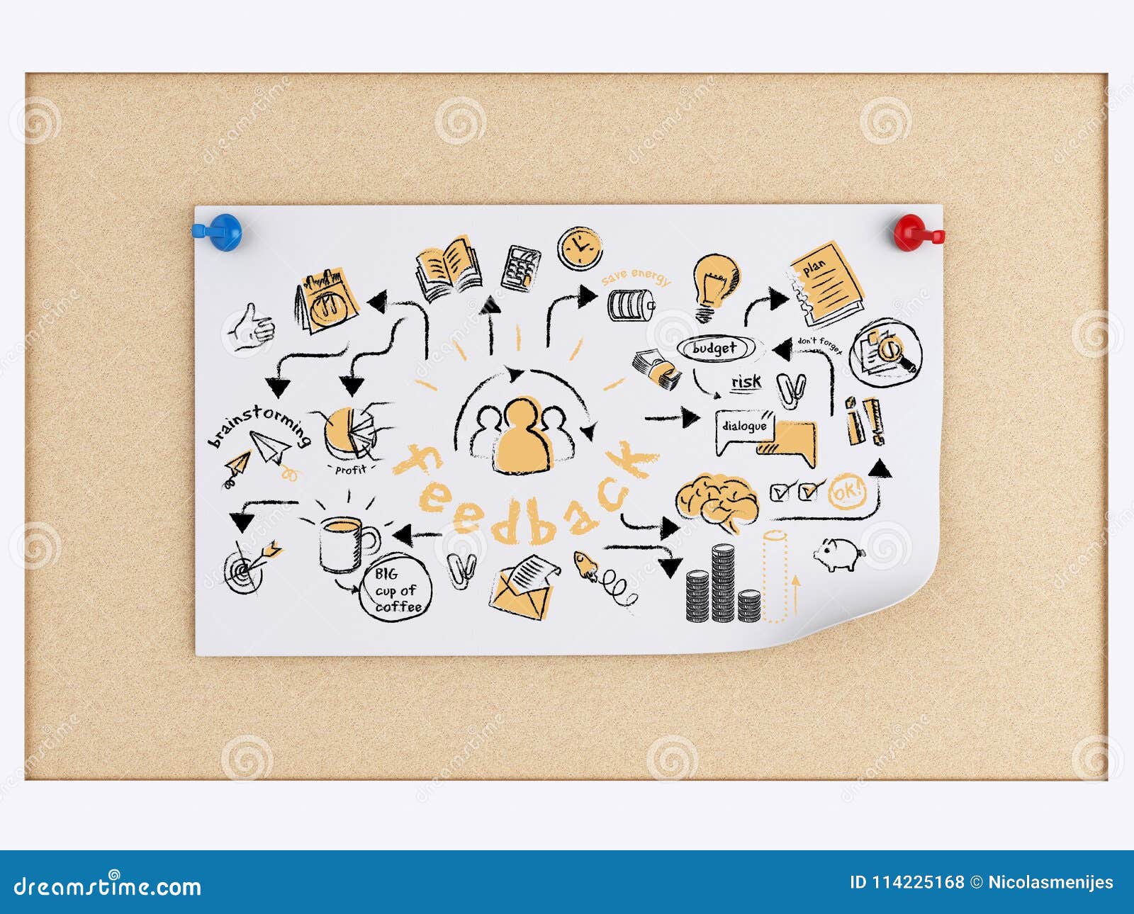 3d Post-it Notes with Feedback Sketch Stock Illustration - Illustration ...