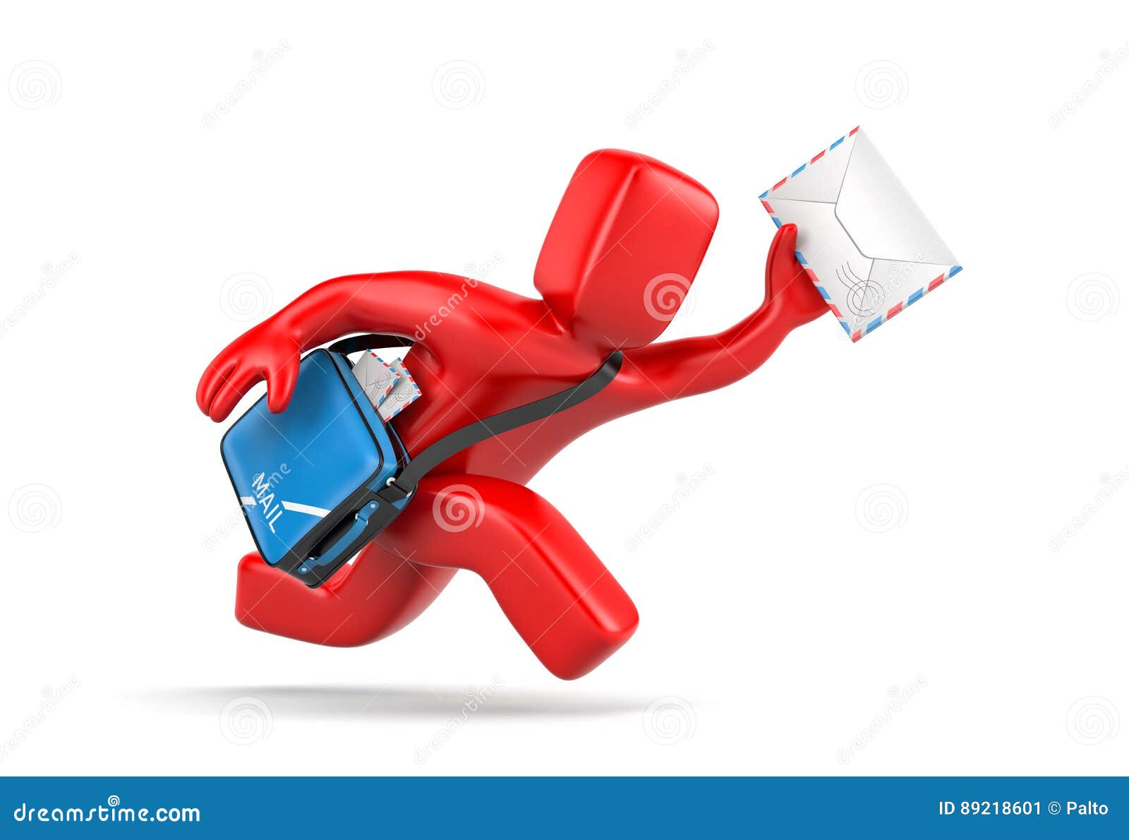 Postman Running With Bag Delivering Letter In Envelope For House To ...