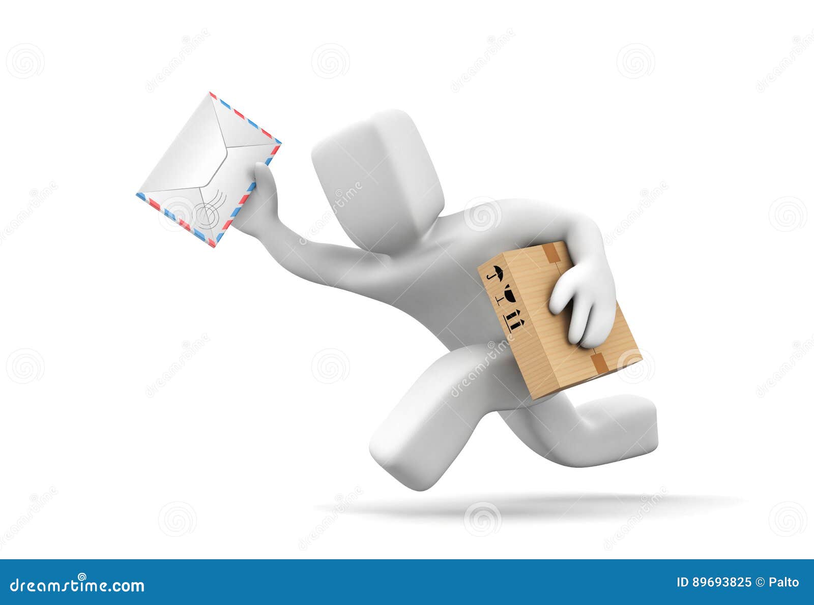 Postman Running With Bag Delivering Letter In Envelope For House To ...