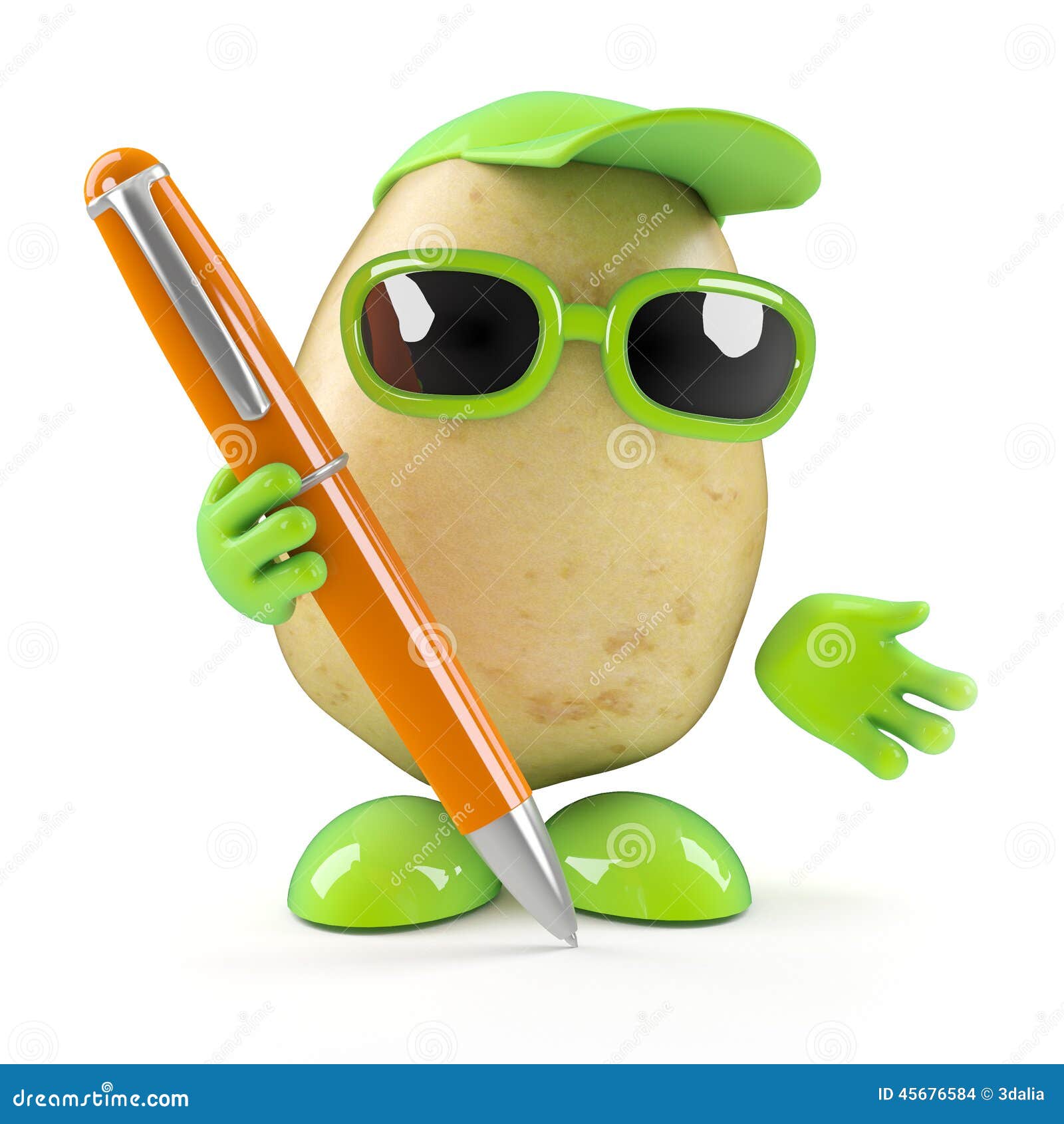 3d Potato Man Offers His Pen Stock Illustration - Illustration of ...