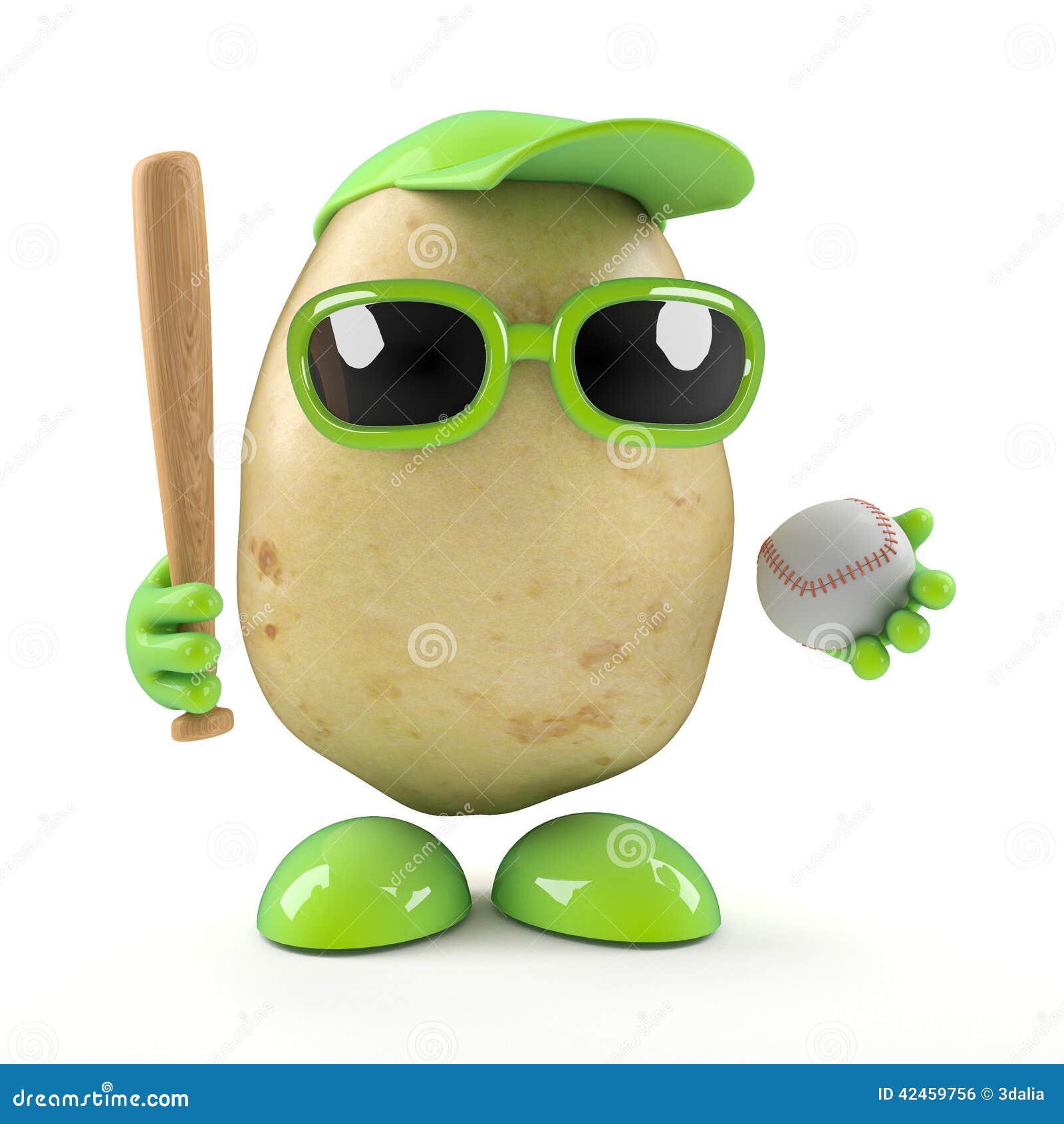 3d Potato plays baseball stock illustration. Illustration of white ...