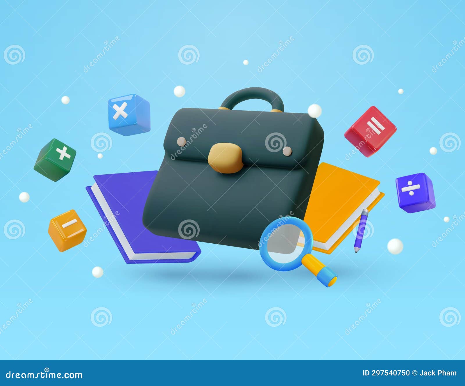3d Primary Math Teaching Concept with Briefcase, Notebook, Basic Math ...