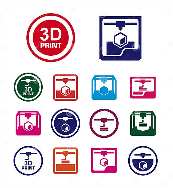 3D print icon set stock vector. Illustration of dimensional - 52563592