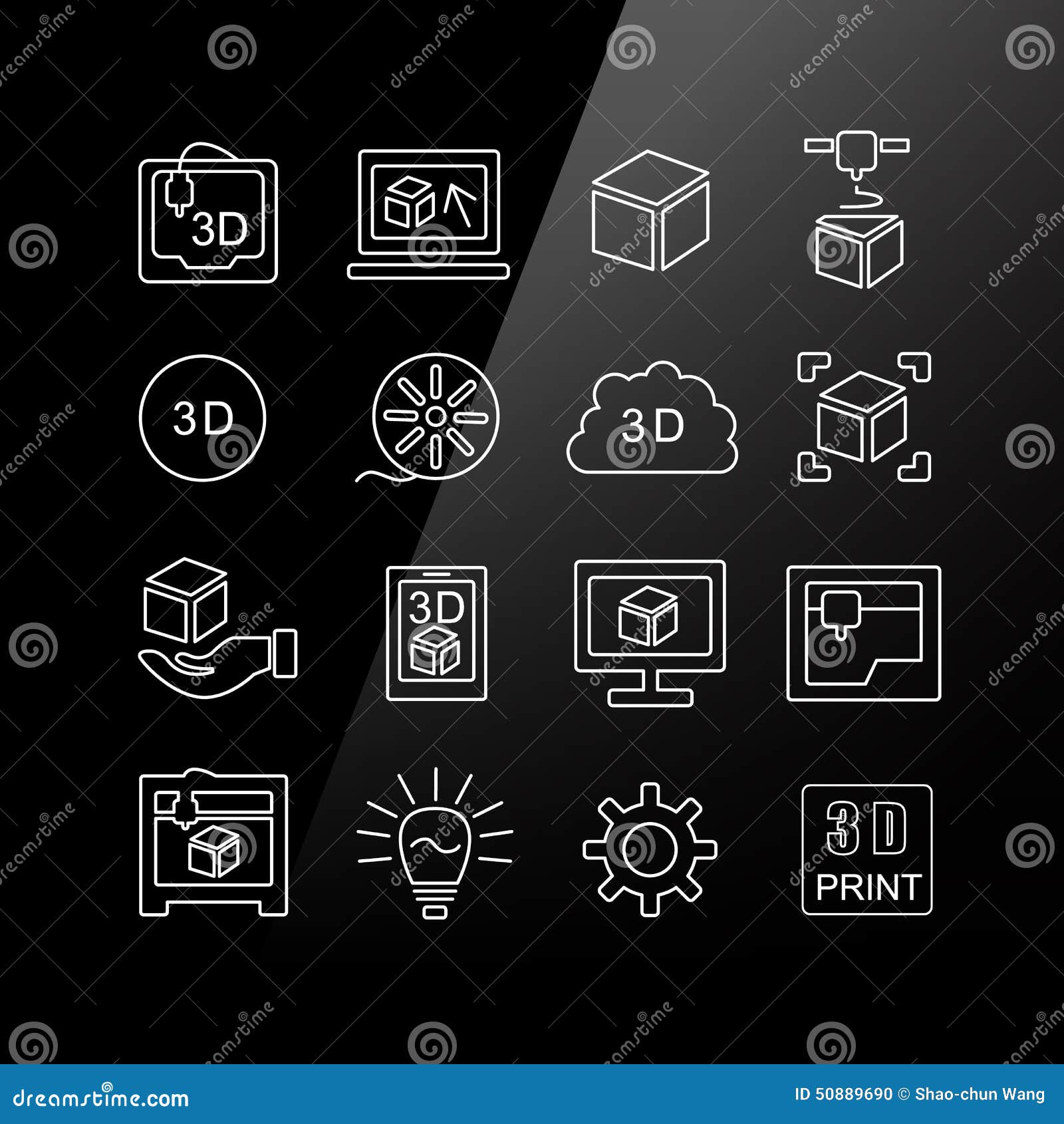 3D print icon set stock vector. Illustration of bulb - 50889690