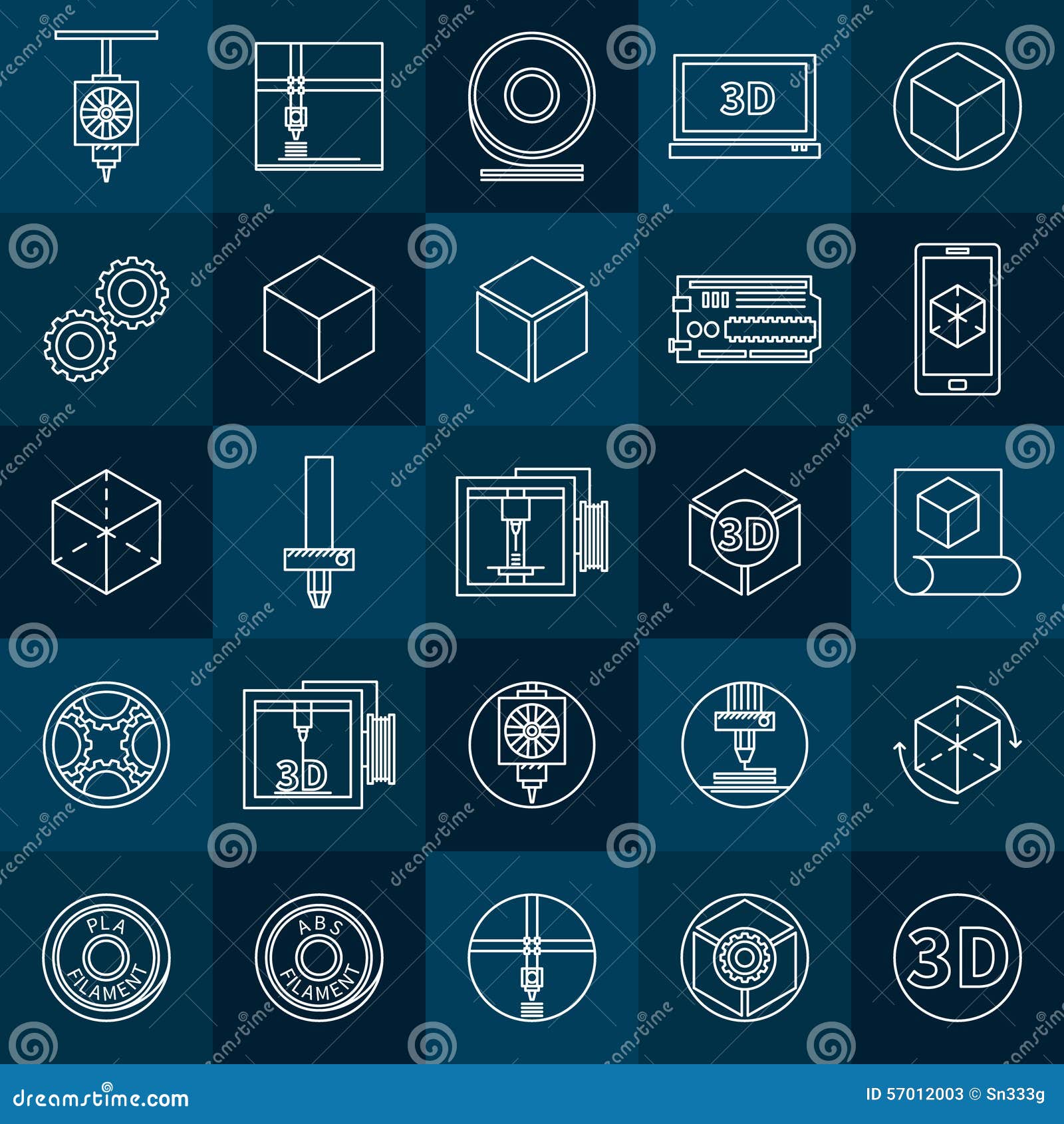 3D print icons set stock vector. Illustration of outline - 57012003