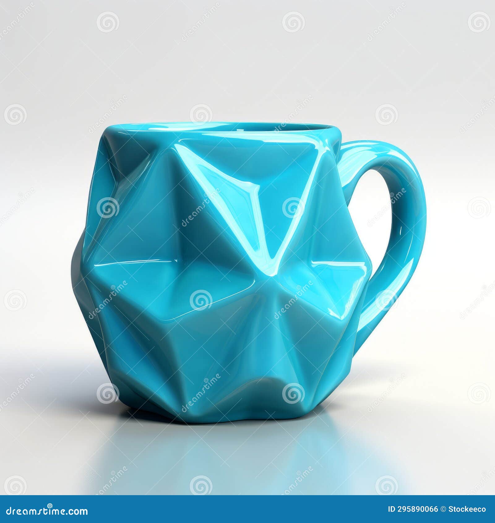 Cubist Faceted Triangular Plastic Mug - 3d Printed Cyan Design Stock ...