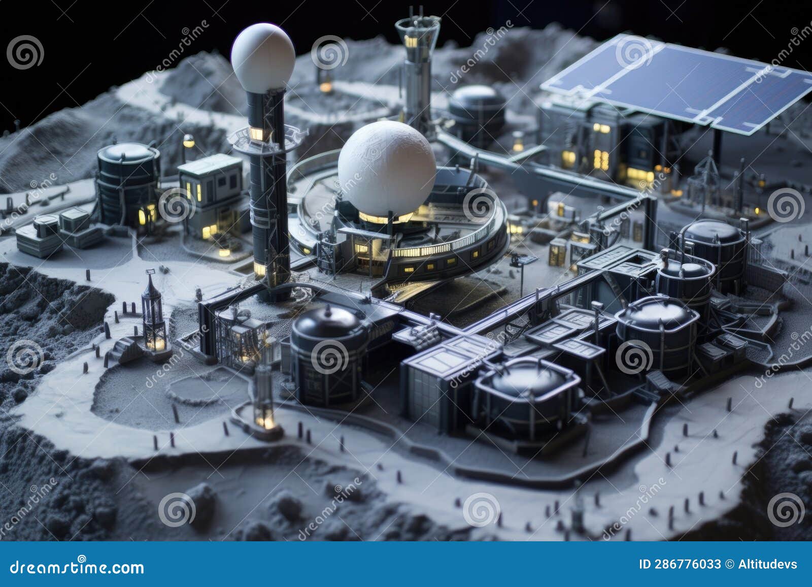 A 3d-printed Lunar Base Model with Solar Panel Installations Stock ...