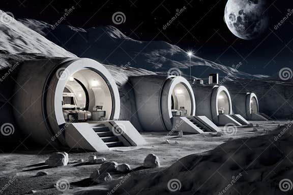 3d-printed Lunar Habitat Modules Connected by Tunnels Stock ...