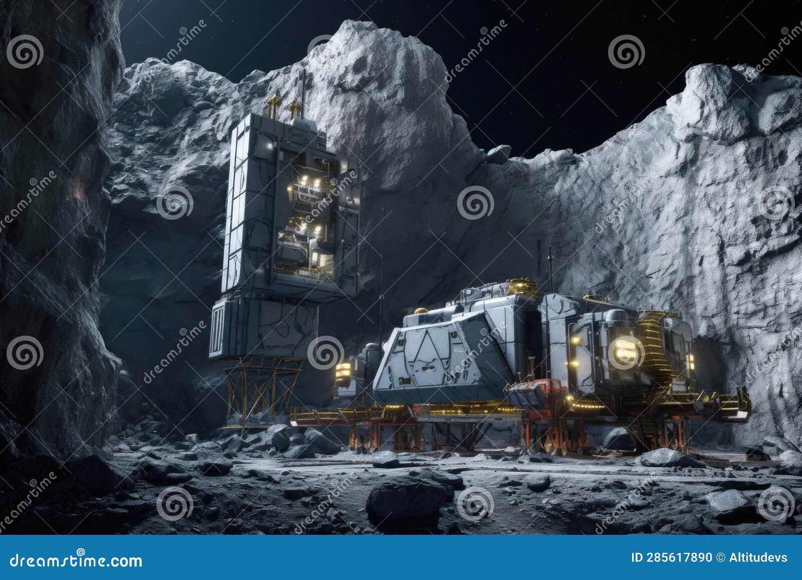 3d-printed Modular Mining Station on Asteroid Stock Illustration ...