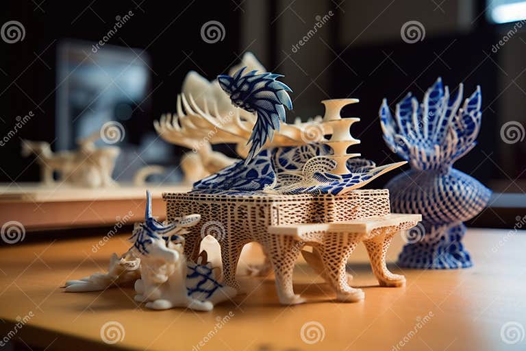 4d Printed Objects Transforming on a Table Stock Image - Image of ...