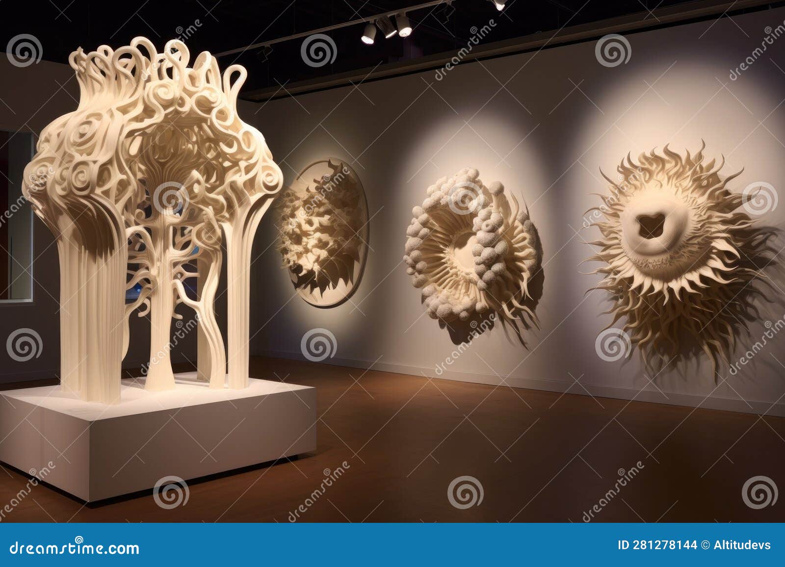 3d-printed Organic Shapes in an Art Exhibit Stock Illustration ...