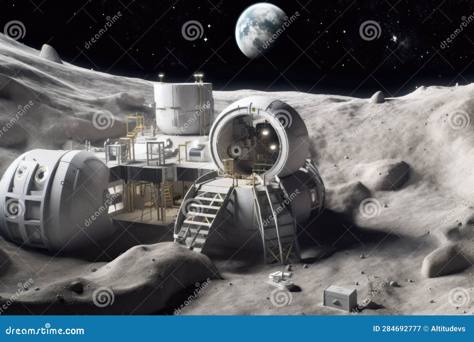 3d Printed Space Habitat Using Lunar Regolith Stock Illustration