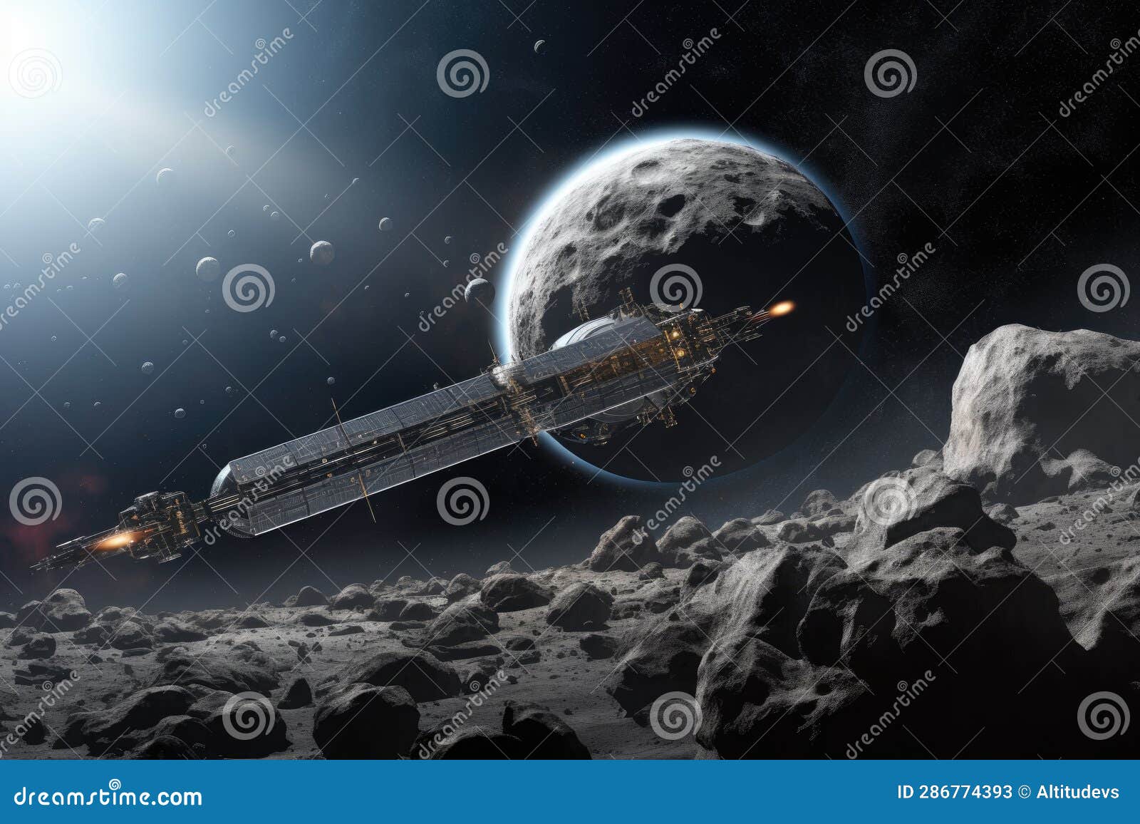 3d Printed Space Station Orbiting an Asteroid Stock Illustration ...