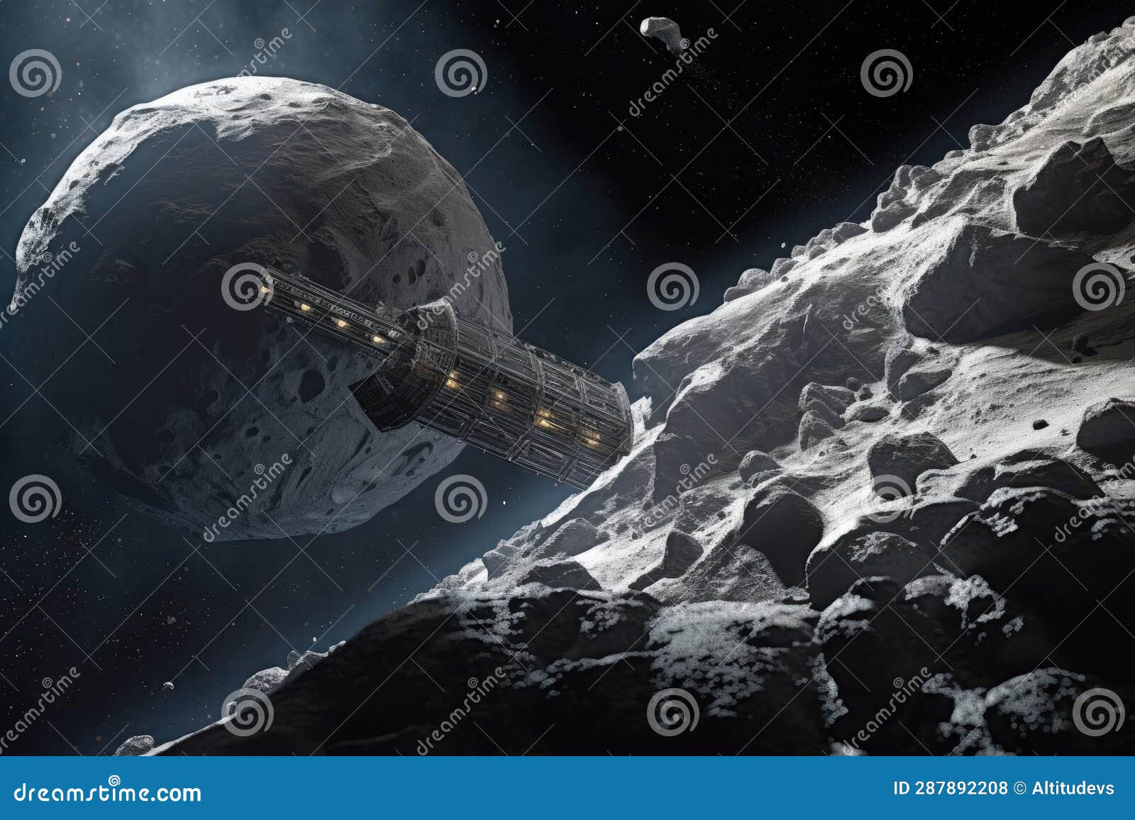 3d Printed Space Station Orbiting an Asteroid Stock Photo - Image of ...