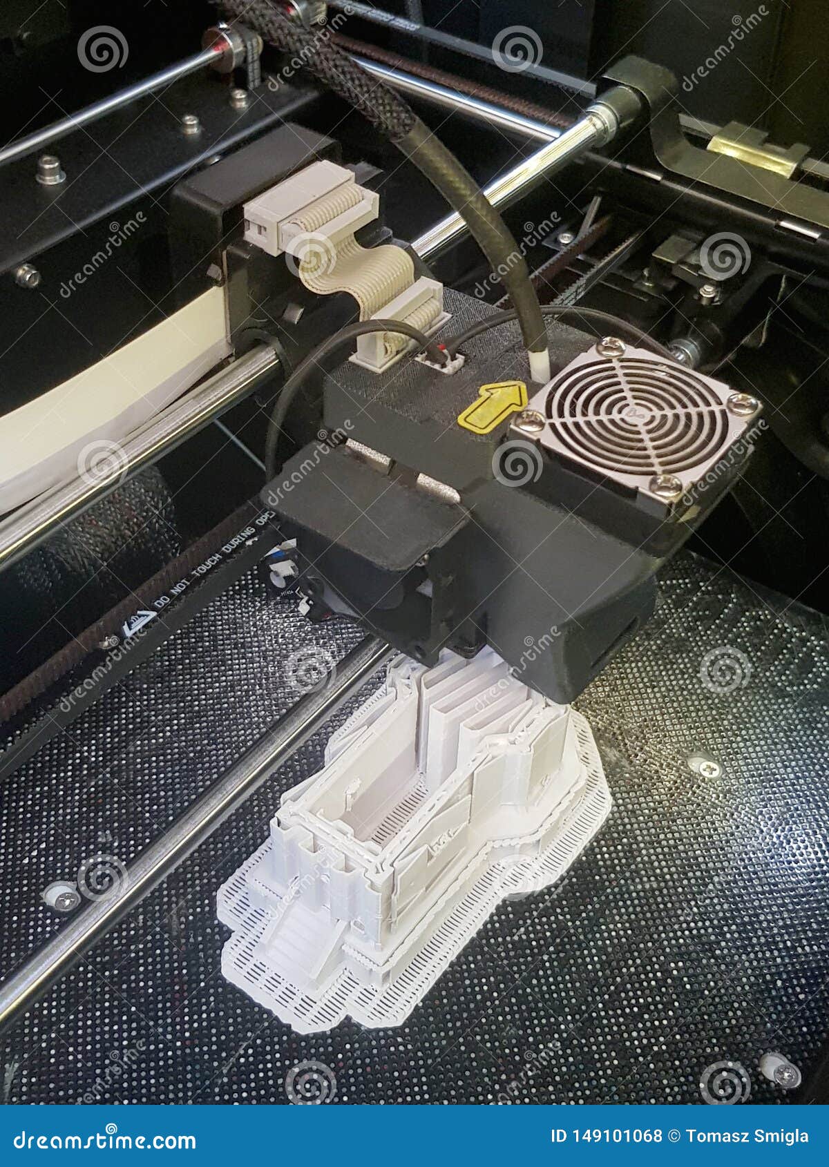 3D Printer in Action, Printing of a Complex White Buliding Model in ...