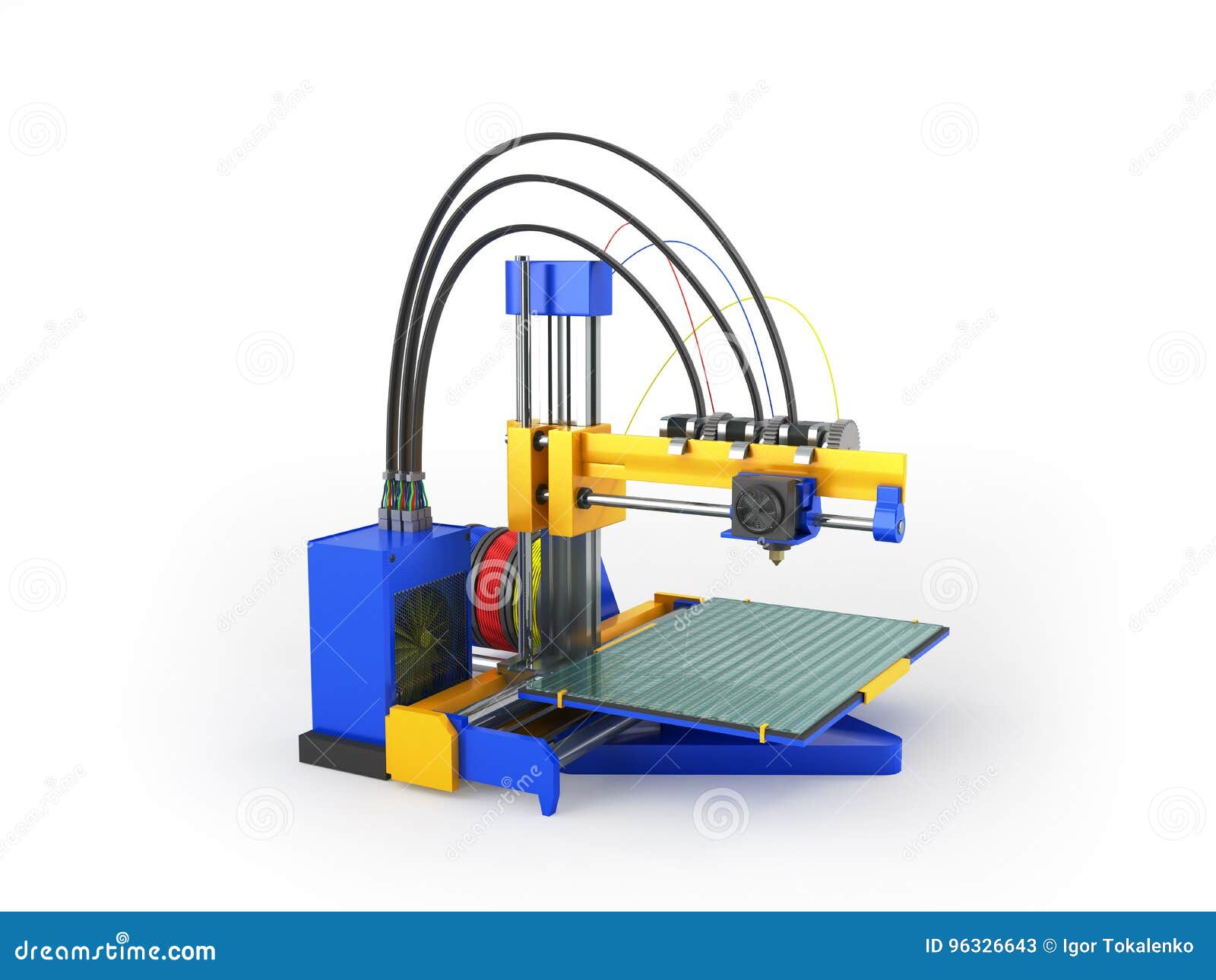 3d Printer Blue 3d Rendering on White Background Stock Illustration ...