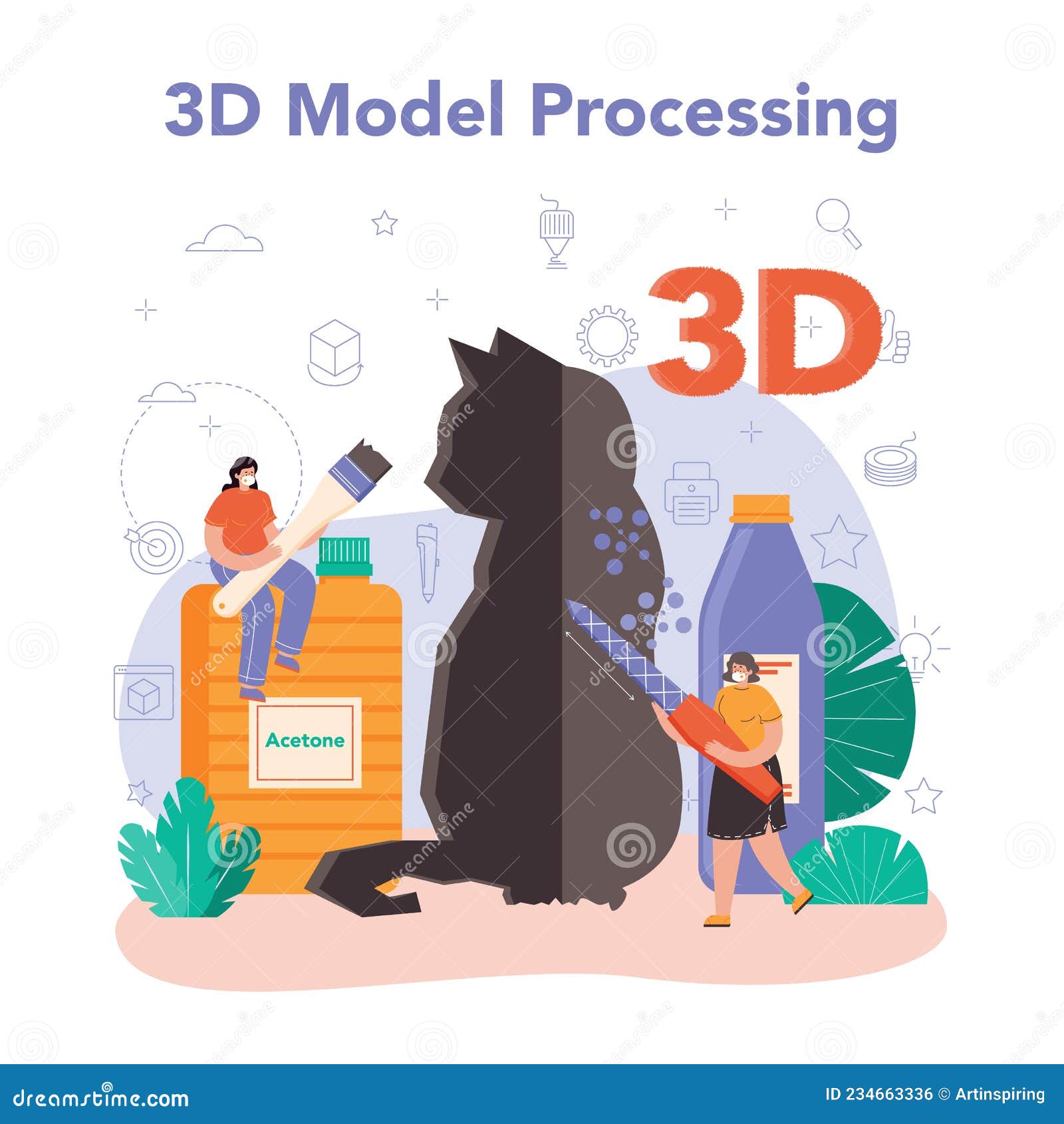 3D Printer Concept Banner, Comics Isometric Style Cartoon Vector ...