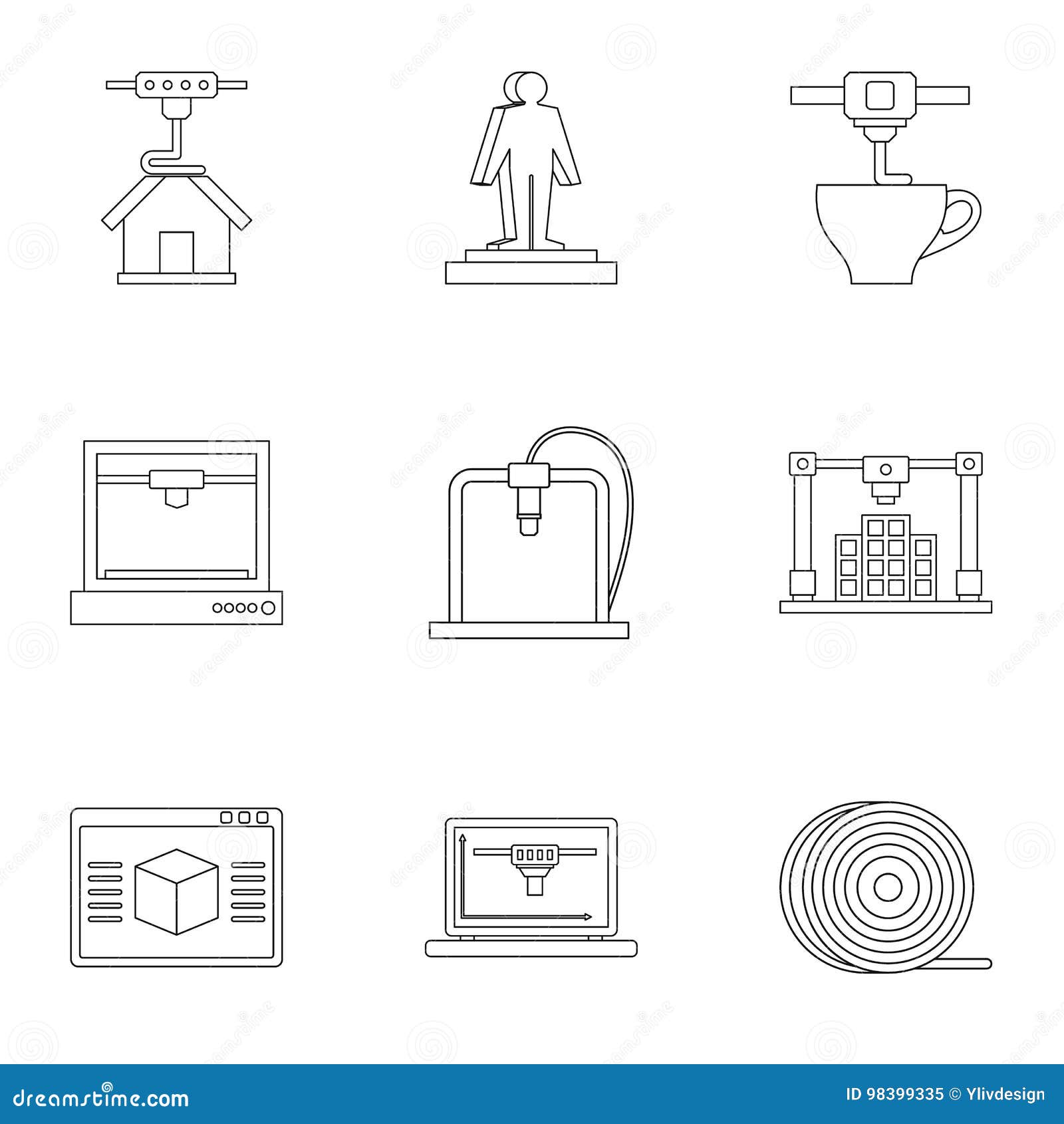 3d Printer Construct Icon Set, Outline Style Stock Vector ...