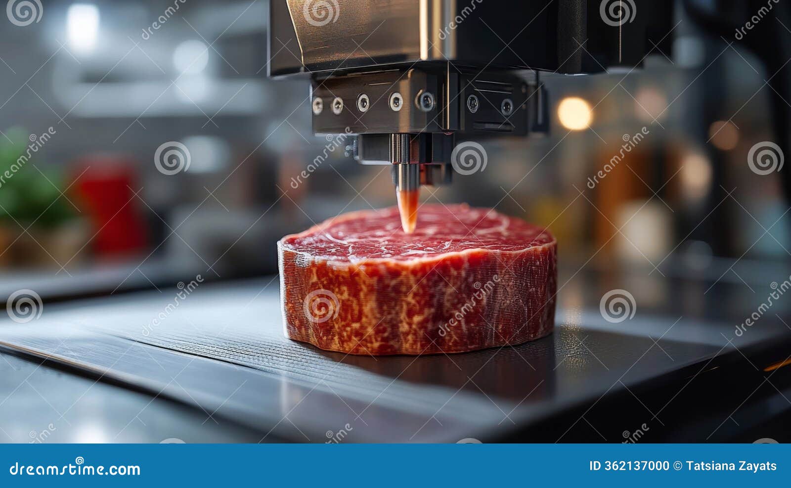 A 3D Printer Creates a Beef Steak. Raw Meat on the Printing Surface ...