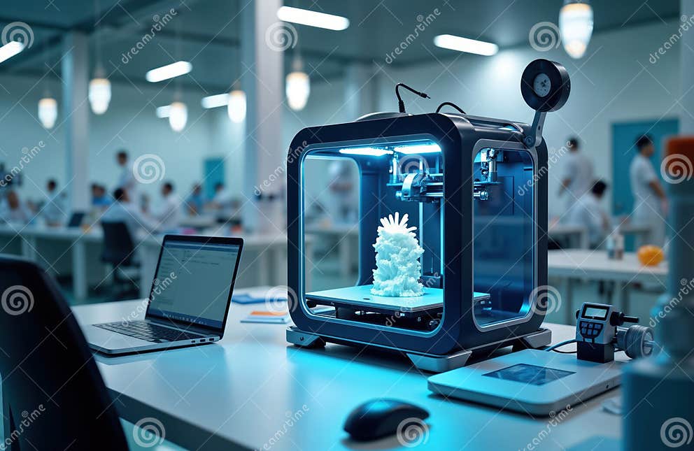 3D Printer Creates Medical Object in Modern Lab. Scientists Work on ...