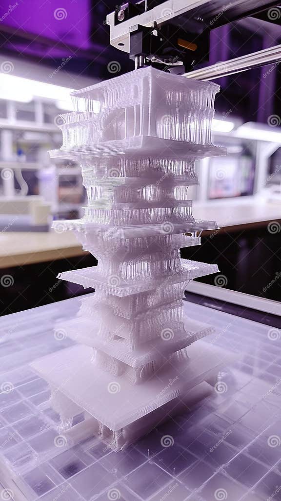 A 3D Printer Creating a Complex Model Layer by Layer in a Tech Lab. Stock Illustration ...
