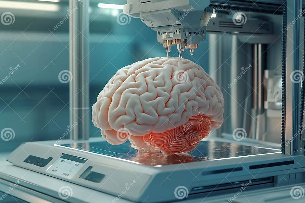 3D Printer Creating a Detailed Model of a Human Brain in a Laboratory ...