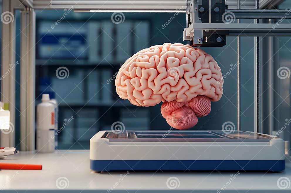 3D Printer Creating a Detailed Model of a Human Brain in a Laboratory ...