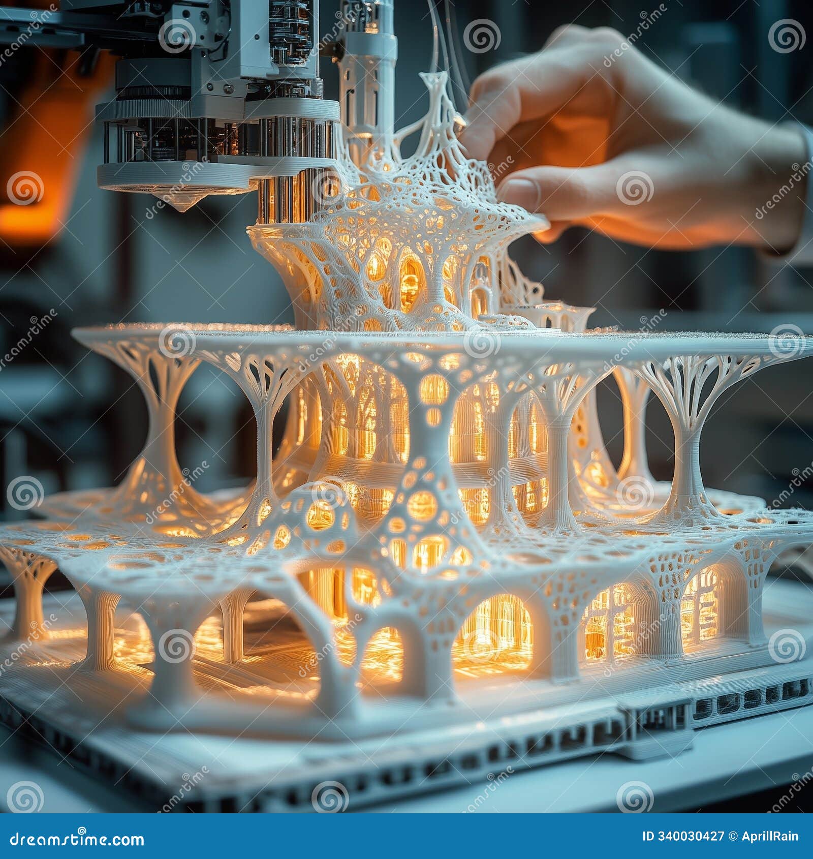 3D Printer Creating an Intricate Architectural Structure Stock Image ...