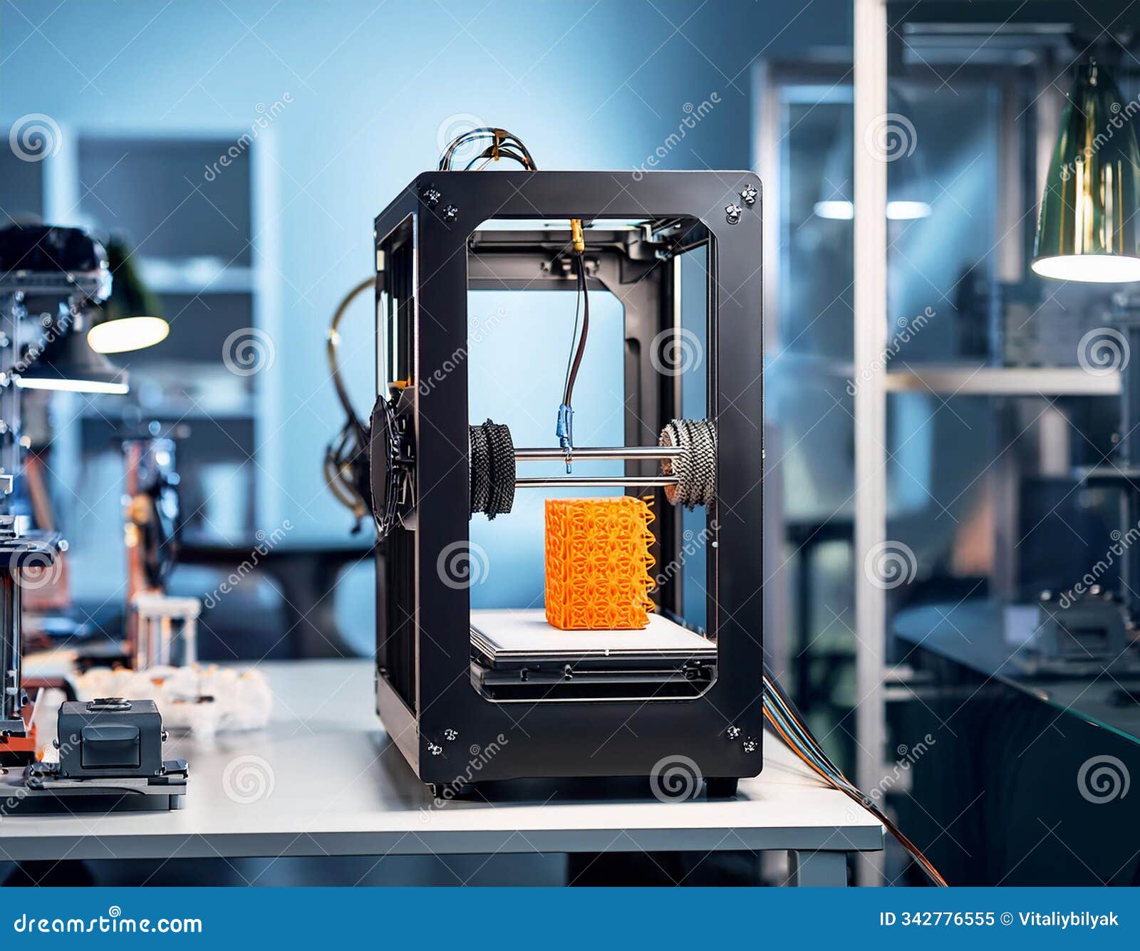 3D Printer Creating a Prototype in a Lab Stock Illustration ...