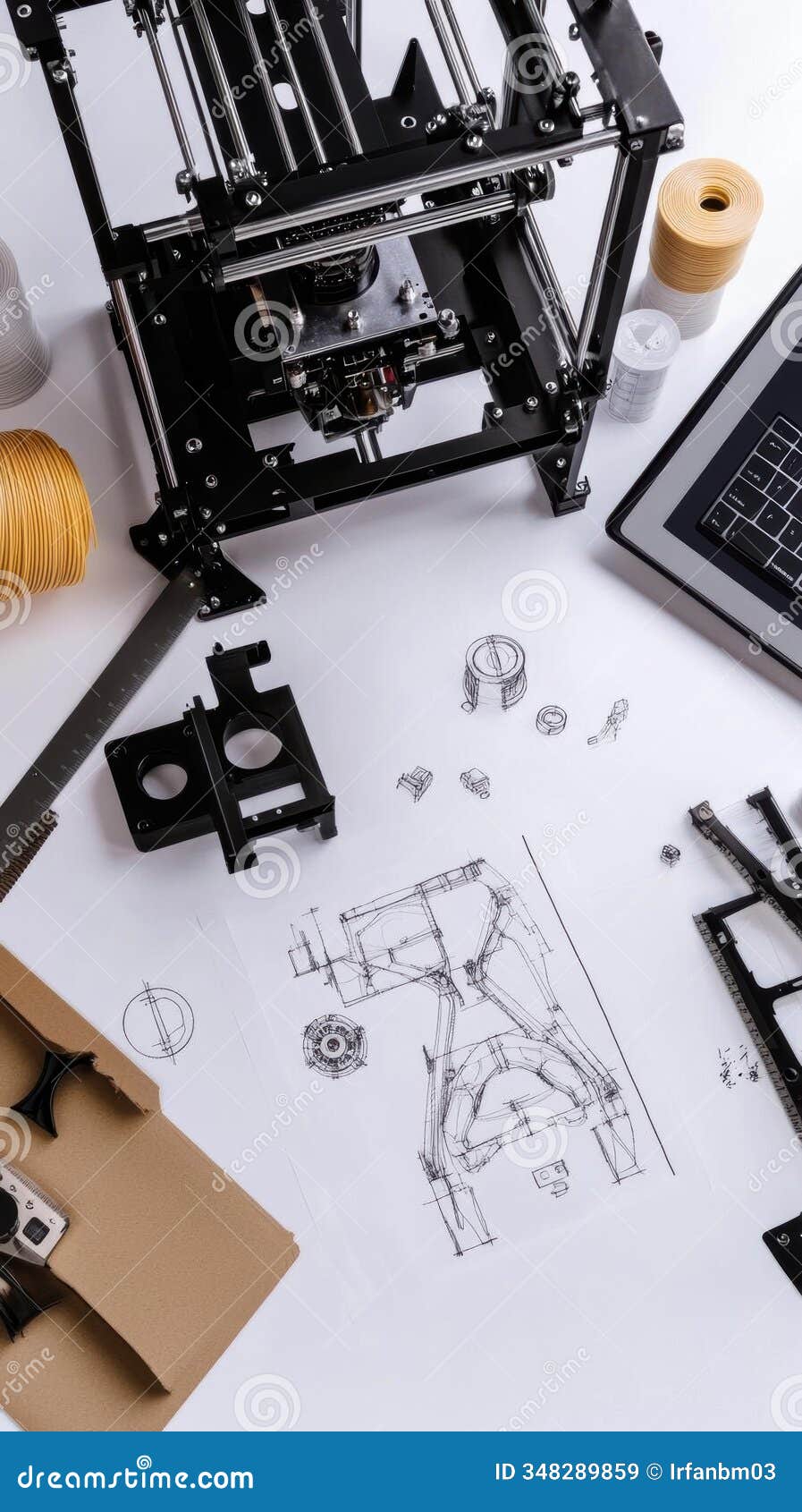 3D Printer and Engineering Drawings, Designing the Future Stock Image ...